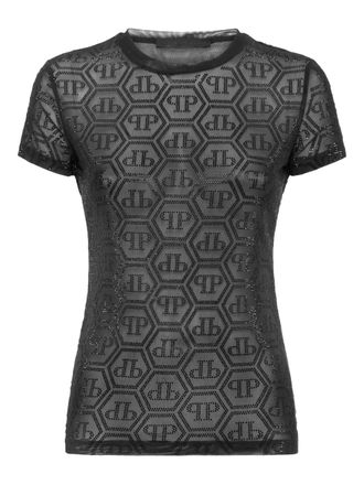 Philipp Plein t-shirt Tulle Monogram Strass - Noir