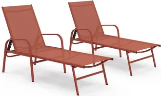 IDMarket Lot de 2 transats de jardin inclinables FIDJI en acier et toile terracotta