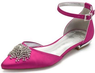 Generic Chaussures De Mariage Plates A Bout Pointu Femme Satin Mariée Plates Chaussures pour Demoiselle dhonneur, Fête, Date De Voyage2cm,Rose Red,37 EU