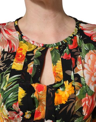 Dolce & Gabbana Womens Multicolor Floral Print Longsleeve Midi Dress Viscose
