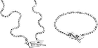 Diesel Collier et bracelet pour hommes, acier inoxydable argenté, set