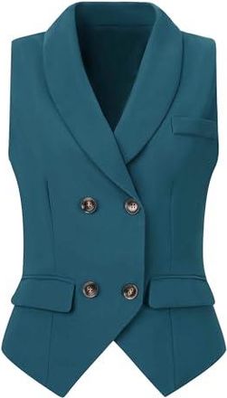 Allegra K Gilet élégant pour femme à double boutonnage châle revers gilet de costume sans manches Lac bleu M