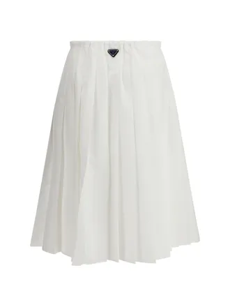 Prada Womens Pleated Jersey Skirt Bianco Cotton; Polyester