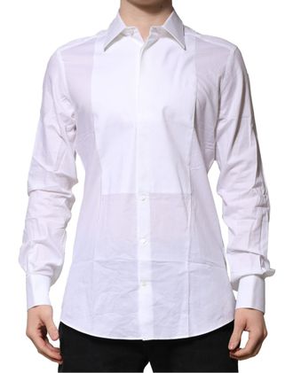 Dolce & Gabbana White Bib Cotton Poplin Gold Men Formal Shirt