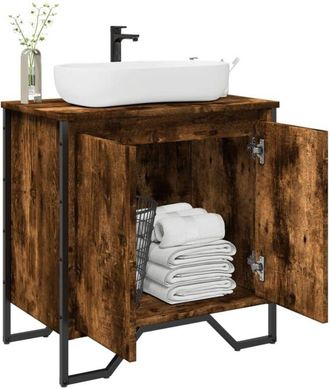 vidaXL Vidaxl - Armoire lavabo de salle de bain ch&ecirc;ne fum&eacute; 60x35x60 cm