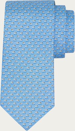 Ferragamo Herren Seidenkrawatte mit Duckies-Print Blau