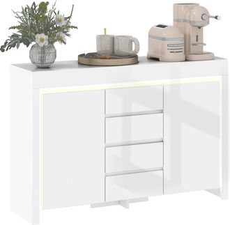 HOMCOM Sideboard Wohnzimmer, Aufbewahrungsm&ouml;bel mit LED-Beleuchtung 4 Schubladen Soft-Close-T&uuml;ren und verstellbare Regale, moderner Stil, Sideboard Esszimmer