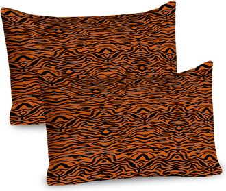 Abakuhaus Safari Kissenbezug Packung mit 2, Illustration von Tiger-Haut-Muster tropischen Dschungel Elemente Fortsetzung, Dekorativer Standard Gedruckter Kissen