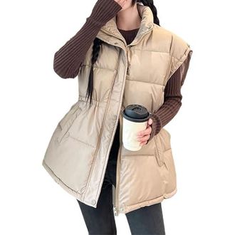 Generic Gilets pour femmes, mode d&eacute;contract&eacute;e, matelass&eacute;s, sans manches, ceintur&eacute;s, l&eacute;gers, &agrave; col montant, v&ecirc;tements dext&eacute;rieur rembourr&eacute;s, kaki, grande taill