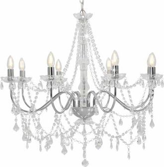 vidaXL Lustre avec Perles Lampe Suspendue Plafonnier Luminaire Eclairage Int&eacute;rieur Salon Salle de S&eacute;jour Chambre &agrave; Coucher Maison Argent&eacute; 8 Ampoules