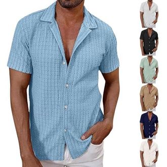 Generic Chemise &agrave; manches courtes pour homme - Sans repassage - Style d&eacute;contract&eacute; - Moderne - Boutonn&eacute;e - Textur&eacute;e - Coupe r&eacute;guli&egrave;re - L&eacute;ger - Basique - Col m