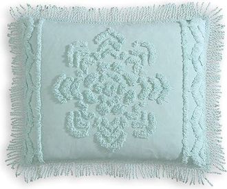 Beatrice Home Fashions Standard-Kissenbezug, blau, Lotus-Medaillon, 100% Baumwoll-Chenille, weich, gemütlich, leicht, Fransen