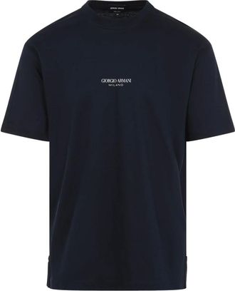 Giorgio Armani Homme, Tops, Bleu, Taille: XL T-shirts Bleus avec Logo Imprim&eacute;