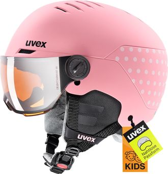 Uvex Rocket jr Visor - robuster, optimal belüfteter Skihelm mit beschlagfreiem Visier für Kinder - pink Confetti matt - 54-58 cm