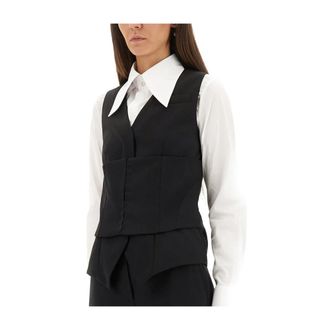 Alexander McQueen Weste mit Bindeg&uuml;rtel - - Jackets - Damen - Schwarzk - S