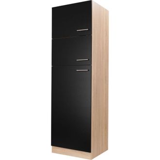 Respekta Umbauschrank K&uuml;hlschrank 60 cm Eiche S&auml;gerau Schwarz Merle Respekta