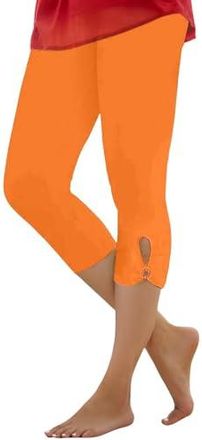 Generic Legging capri habill&eacute; d&eacute;contract&eacute; d&eacute;t&eacute; longueur genou pantalon court tendance l&eacute;ger v&ecirc;tements pour femme, Orange, XXL