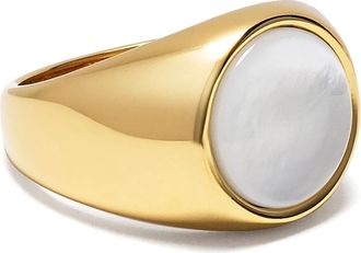 Nialaya Homme, Accessoires, Jaune, Taille: 56 MM Mens Gold Signet Ring with Pearl Dome