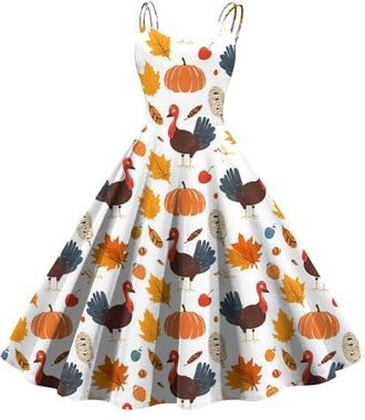 Generic Robe Femme Soiree Robe Cocktail Robe Camisole Élégante Et Polyvalente sur Le Thème de Thanksgiving avec Imprimé de Feuilles DÉrable Et de Dindesrobe d