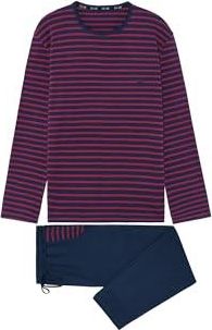HOM Homme Pyjama Long Carson Set, Haut: Rayure Fil Teint Marine Et Bordeaux, M EU