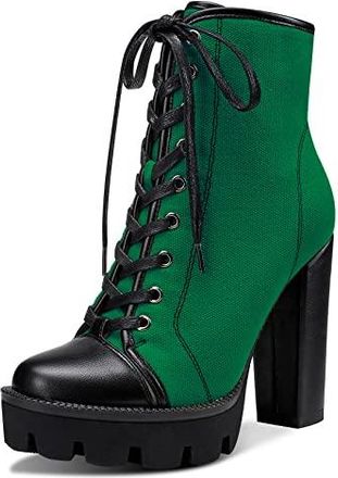 Castamere Femmes Bloc Chunky Haut High Talon Heel Plate-forme Bottines Rond Bout Lacets Fermeture à Glissière Bottes Vert 40 EU