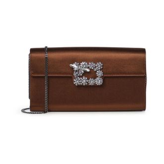 Roger Vivier Femme, Sacs, Brun, Taille: ONE Size Pochette en satin Efflorescence