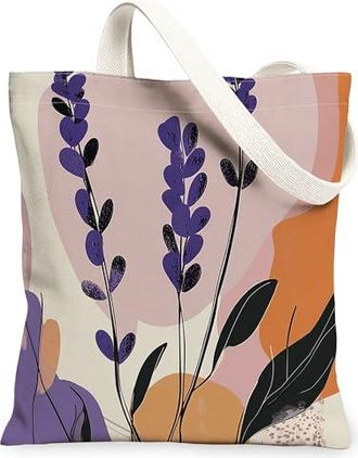 Generic Sac fourre-tout en toile avec fleurs de lavande printani&egrave;re pour le shopping, 33 x 38 cm, motif floral r&eacute;tro du milieu du si&egrave;cle, sac d&eacute;picerie r&eacute;util