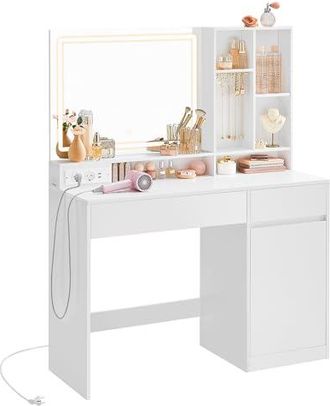 Vasagle Kailyn Collection - Coiffeuse avec Miroir et Lumi&egrave;re, Table de Maquillage, avec Tiroirs, Rangement Bijoux, pour Chambre, Largeur de 110 cm, Blanc Nuag