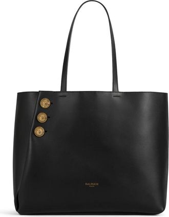 Balmain Femme, Sacs, Noir, Taille: ONE Size Embl&egrave;me Smooth Leather Tote Bag