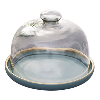 Cabilock 1 Set Kuchenst&auml;nder Glasglocke Glas K&auml;seglocke mit Keramik Teller Torten Glashaube Kuchenglocke Tortenglocke Lebensmittel Haube Abdeckung Deckel Kuche