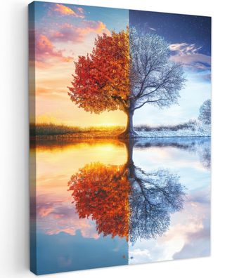 MuchoWow &copy; Leinwand 50x70 cm Deko Schlafzimmer Aesthetic Leinwandbilder Wohnzimmer Gem&auml;lde Foto Geschenk Living Room Decoration Jahreszeiten - Kunst - Baum - H