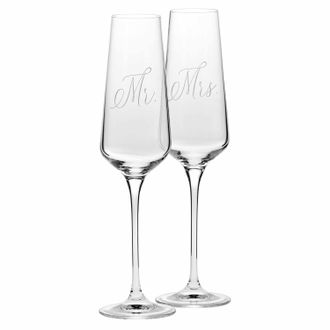 Krosno Champagner- & Prosecco-Gl&auml;ser Mr & Mrs 180 ml - 2er Set - Handgefertigt - Kristallglas - Wei&szlig; Matt Verziert - F&uuml;r Hochzeit & Geschenk f&uuml;r Paare
