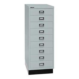 Bisley MultiDrawer, 39er Serie mit Sockel, DIN A3, 9 Schubladen, Stahl, 645 Lichtgrau, 43.2 x 34.9 x 94 cm L39A39S645