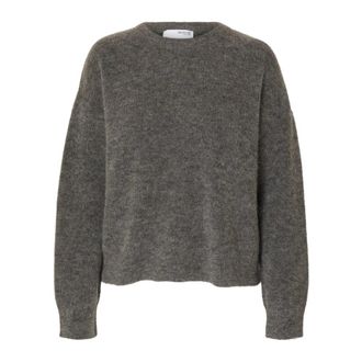 Selected Weicher Strick O-Neck Pullover - Grau - - Knitwear - Damen - Grau - L