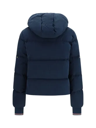 Thom Browne Womens Waxed Technical Puffer Jacket With Hood Dark Blue Cotton; Polyester; Fabric Down Coat