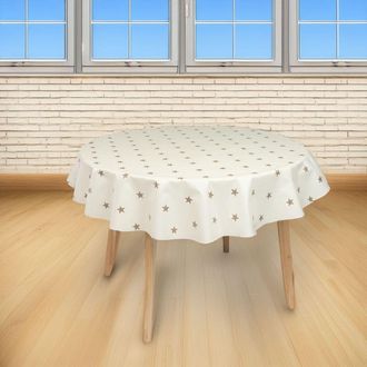 Laro runde 140 cm wachstuchtischdecke wachstischdecke abwashbar PVC tischdecke Wachstuch wasserabweisend Garten tischdecke, Muster:Weihnachten Sterne Gold 