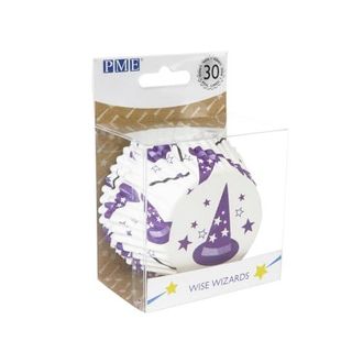 PME BC810 Halloween Folienbeschichtete Cupcake-Förmchen-Weise Zauberer (30 Stück), Papier, White, Purple
