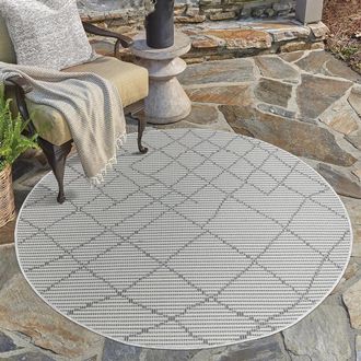 Carpet City Outdoor Teppich Terrasse Wetterfest - 160x160 cm Rund - Balkonteppich Anthrazit - Raute-Optik - In-& Outdoor Teppiche für Veranda, Garten, Küche, Bad 