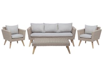 Beliani 5-Sitzer Lounge Set 4-teilig Rattan braun Auflagen grau modern Vittoria XL