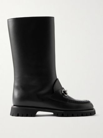 Gucci Stiefel Aus Leder Mit Horsebit-detail - Schwarz