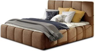 Les Tendances Les Tendances - Lit adulte avec coffre de rangement Vika - Velours capitonné-Marron clair-160x200