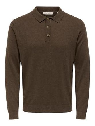 Only & Sons Onsloui Reg 12 Ls Mel Polo Knit, Chocolat, S