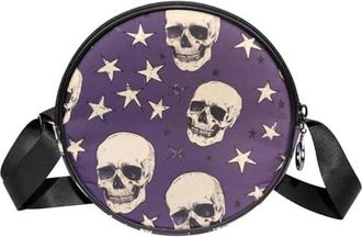 Generic Petit sac &agrave; bandouli&egrave;re circulaire pour femme, motif cr&acirc;nes, petit sac &agrave; dos &agrave; bandouli&egrave;re avec fermeture &eacute;clair, bretelles r&eacute;glables, sac &agrave; main rond