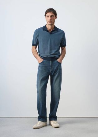 Mango Polo 100 % coton maille combin&eacute;e bleu marine - Homme - XXL - MANGO MAN