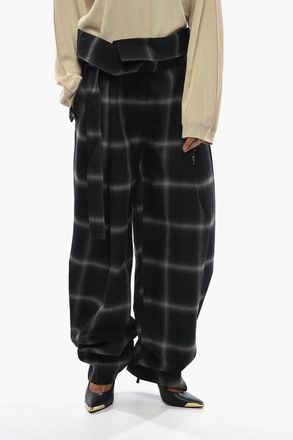 Stella McCartney Wollhose mit doppelter Bundfalte, verwaschenem Karomuster und G&uuml;rtel Stella McCartney
