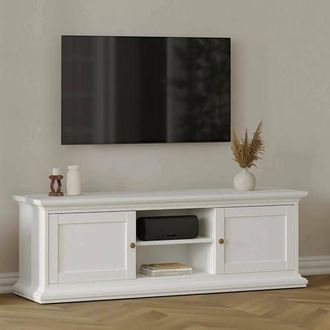 Dmora Fernsehschrank Flavienne, St&auml;nder f&uuml;r Wohnzimmerfernseher, Niedriges Wohnzimmer-Sideboard, TV-St&auml;nderbasis, 149x42 h51 cm, Wei&szlig;