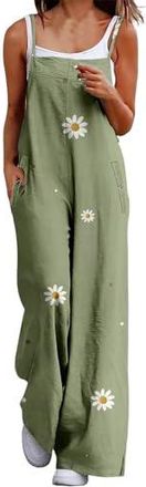 Generic Combinaison boh&egrave;me d&eacute;contract&eacute;e pour femme avec bretelles spaghetti extensible longue grande taille barboteuse pour femme taille 42 combinaison bandea