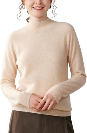 Dissa Pull Cachemire Femme Col Montant Uni Tricoté en Vrac Manches Longues Fin Pull en Cachemire et Laine,Beige,EU 38,MH607