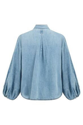 Zimmermann Womens Denim Shirt With Bow Skylark Cotton