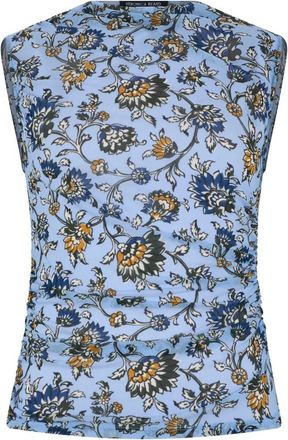 Veronica Beard Femme, Tops, Bleu, Taille: 38 FR Sylviani Haut Floral Sans Manches &agrave; Volants